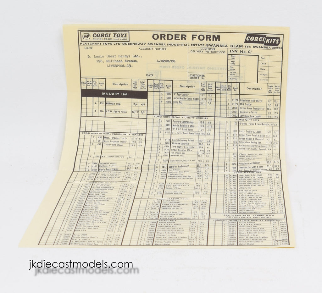 Corgi toys 1964 Order forms – JK DIE-CAST MODELS