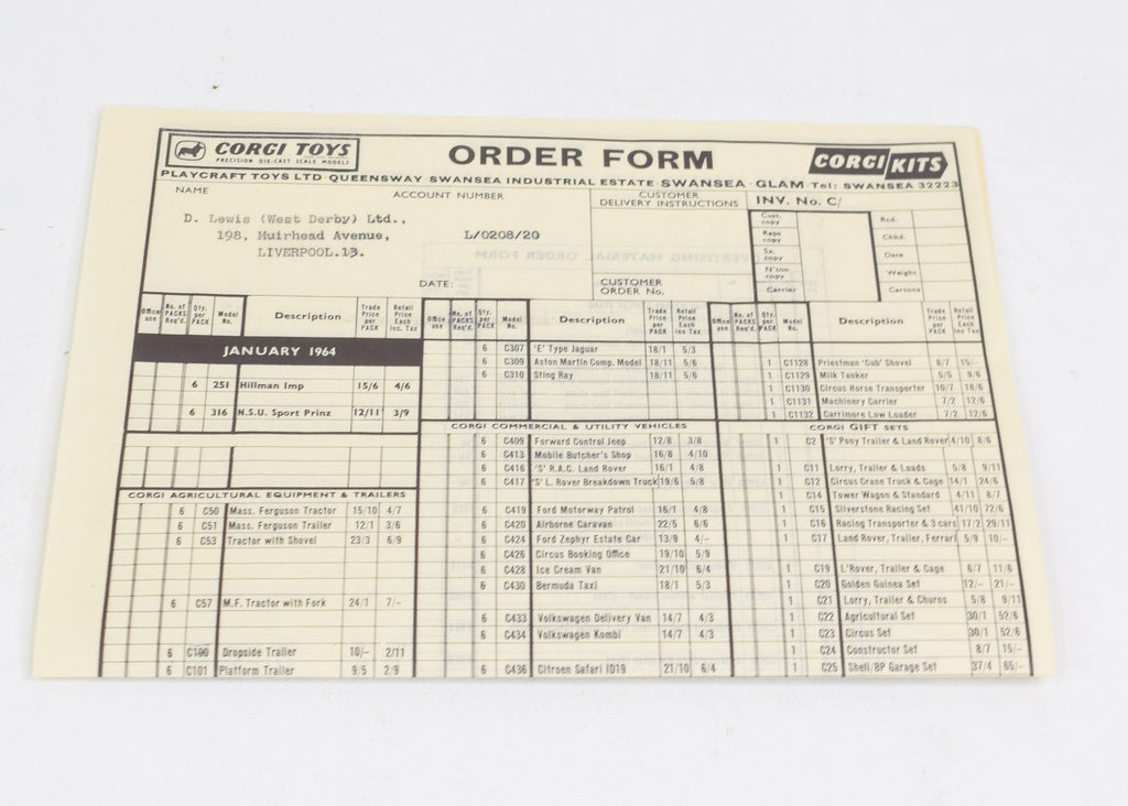 Corgi toys 1964 Order forms – JK DIE-CAST MODELS