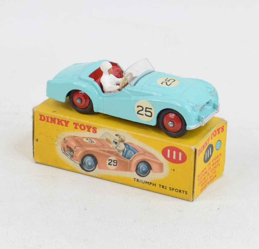 Dinky toys 111 Triumph Tr2 Virtually Mint/Boxed (Rare wing decals/fact ...