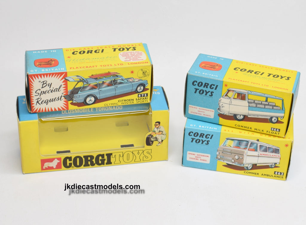 4 x Empty Corgi boxes 276, 463, 466 & 475 – JK DIE-CAST MODELS